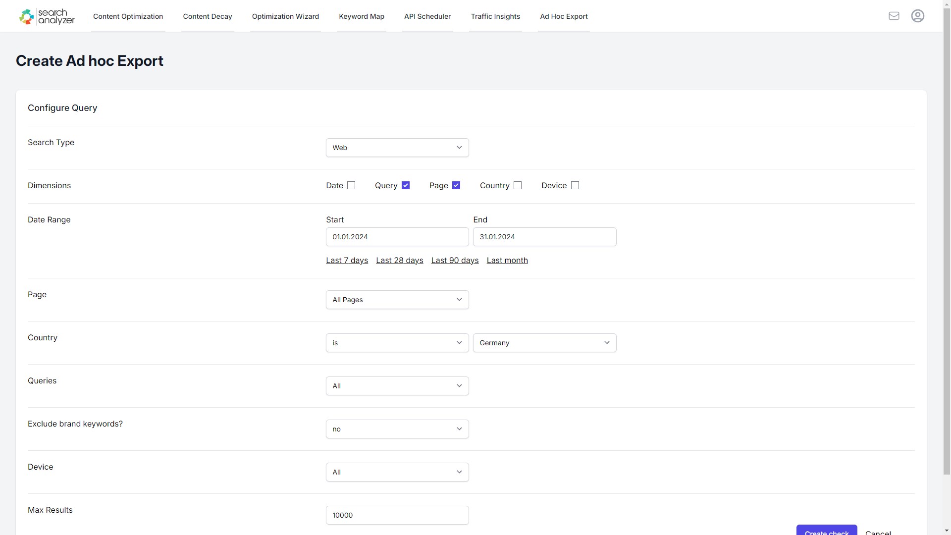 Ad Hoc Export « searchanalyzer.io